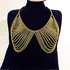 Diymood Gold Body Chain Beach Body Layered Punk Bohemia Chest Bikini Bra Chains Chains Nightclub Party Fashion Body Jewelry Accessory for Women and Girls