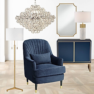 Possini Euro Design Encino Modern Glam Luxe Floor Lamp Standing 60" Tall Antique Brass Gold Metal Tripod Base Off-White Fabric Drum Shade Decor for Living Room Reading House Family Bedroom Home