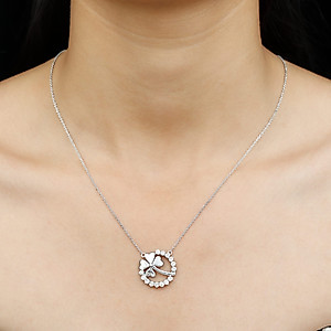 Rosec Jewels Natural Diamond Eternity Pendant Necklace For Women, HI-SI Quality, Certified Diamond Leaf Necklace, 14K White Gold, With Chain