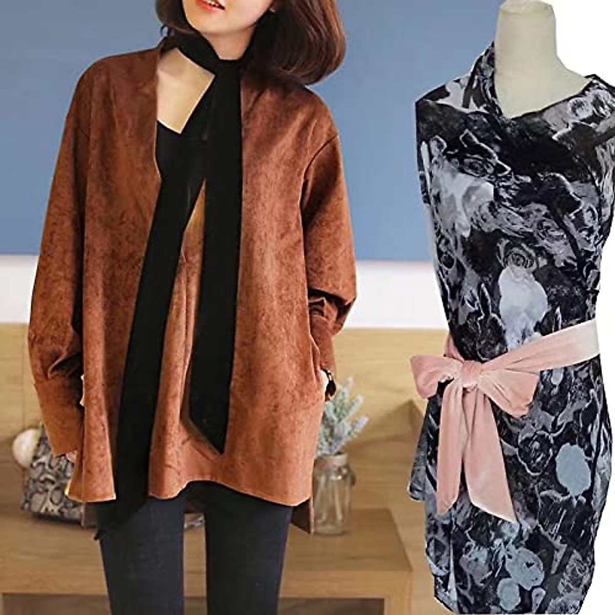 Stylish Soft Scarf Ribbon Scarf Long Skinny Satin Belt Sash Necktie Neck Scarf Choker for Women (Black)