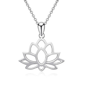 YFN Sterling Silver Open Lotus Flower Pendant Necklace Women Yoga Necklace for Women (Silver)