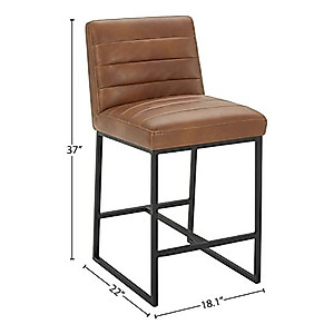 Amazon Brand – Rivet Decatur Modern Faux Leather Kitchen Counter-Height Stool, 37"H, Tan Brown