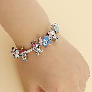 Stitch Makeup Brushes Bracelet Set - Ohana Interstellar Baby Stitch Makeup Brush and 8.26in Pandora Stitch Bracelet Gifts for Girls Women Birthday Christmas