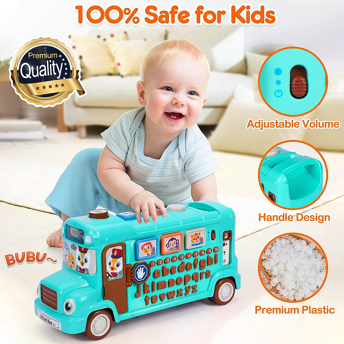 Baby Music Toy 12-18 Months Toddler School Bus Learning Toys for 1 Year Old Boys Girls Learn Alphabet, Number and Vocabulary Educational Light-Up Musical Toy Xmas Birthday Gift Toy for 1 2 3 Year Old