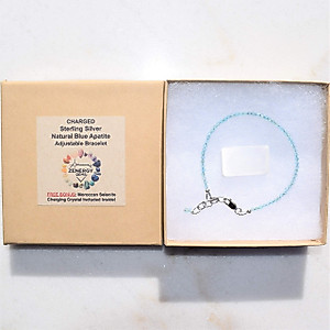 Zenergy Gems Adjustable 6.5" to 7.5" Micro-Faceted 2.8mm Blue Apatite Bracelet Sterling Silver (Selenite Charged) Reiki