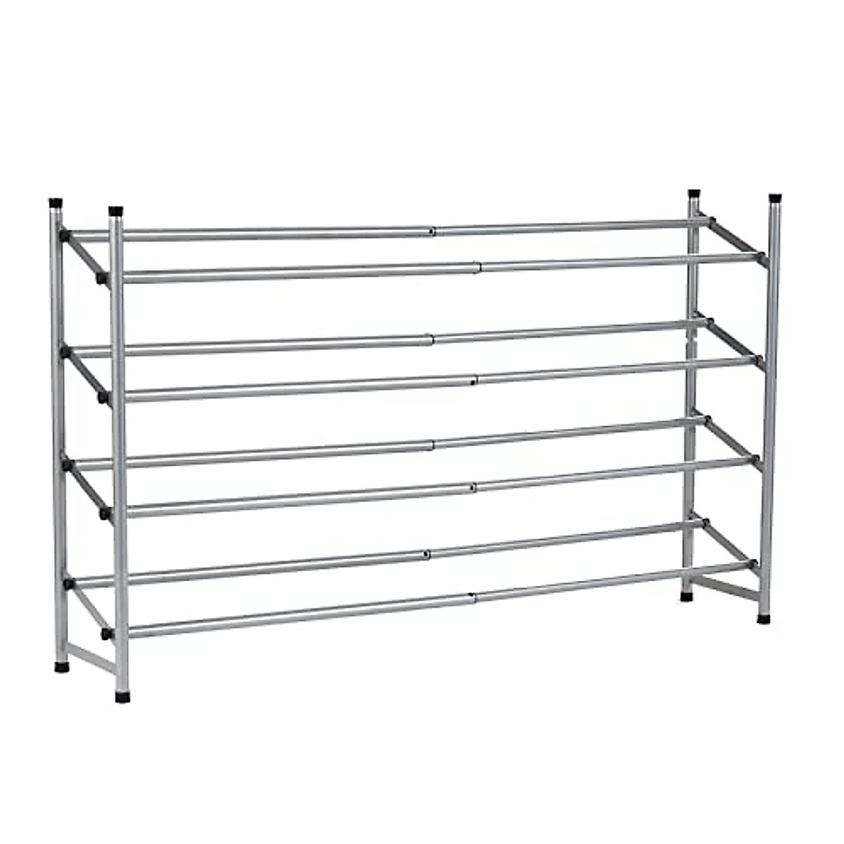 The Lakeside Collection Expandable 4-Tier Shoe Rack with Rubber Feet for Indoors - Silver