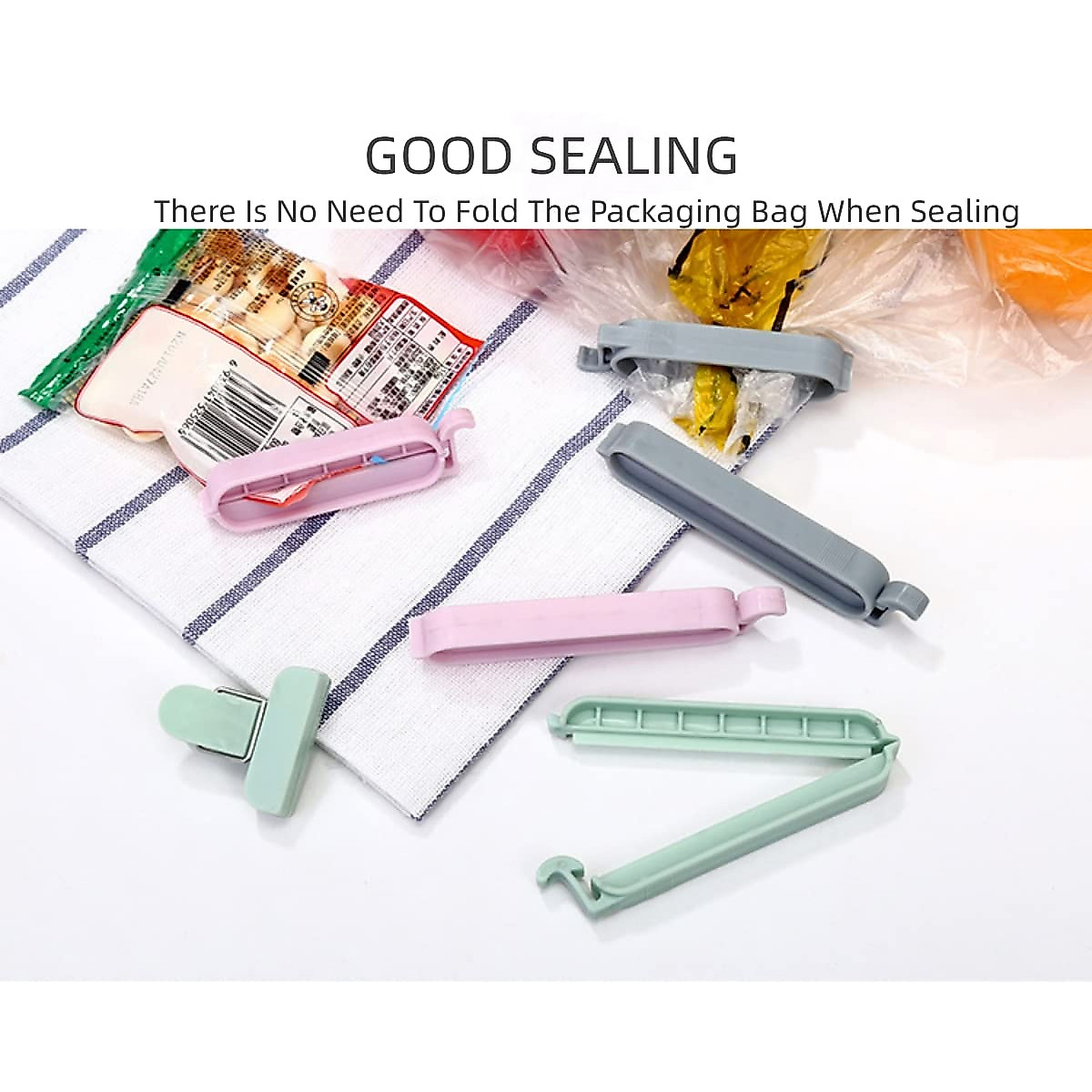 FENGZIZH Bag Clips for Food Storage, 12Pcs, Multicoloured, Reusable Plastic, Small, 2 Types & 3 Colors, Snacks, Coffee, Food & Sandwich