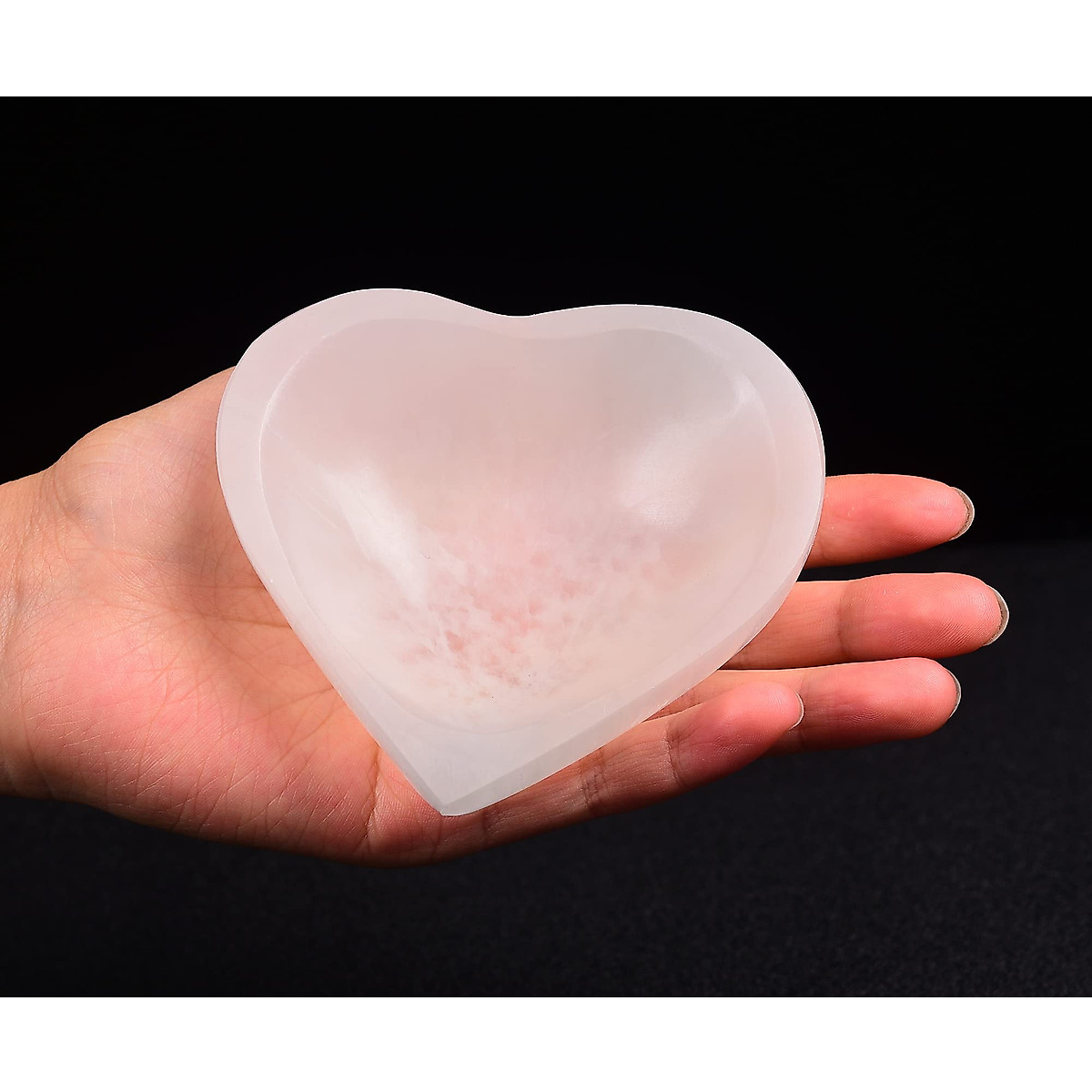 AMOYSTONE Natural Selenite Bowl Heart Shaped Selenite Plate for Crystals 4-4.7" for Reiki Healing Meditation Decoration