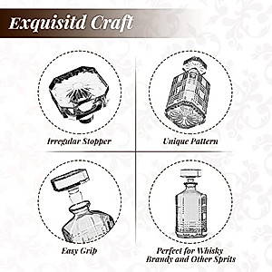 Whiskey Decanter with Sealed Irregular Stopper,Novel Lead-Free Crystal Glass Bottle, Gift for Friends,Glass Decanter for Vodka,Wine, Juice and Water (Square Lattice)
