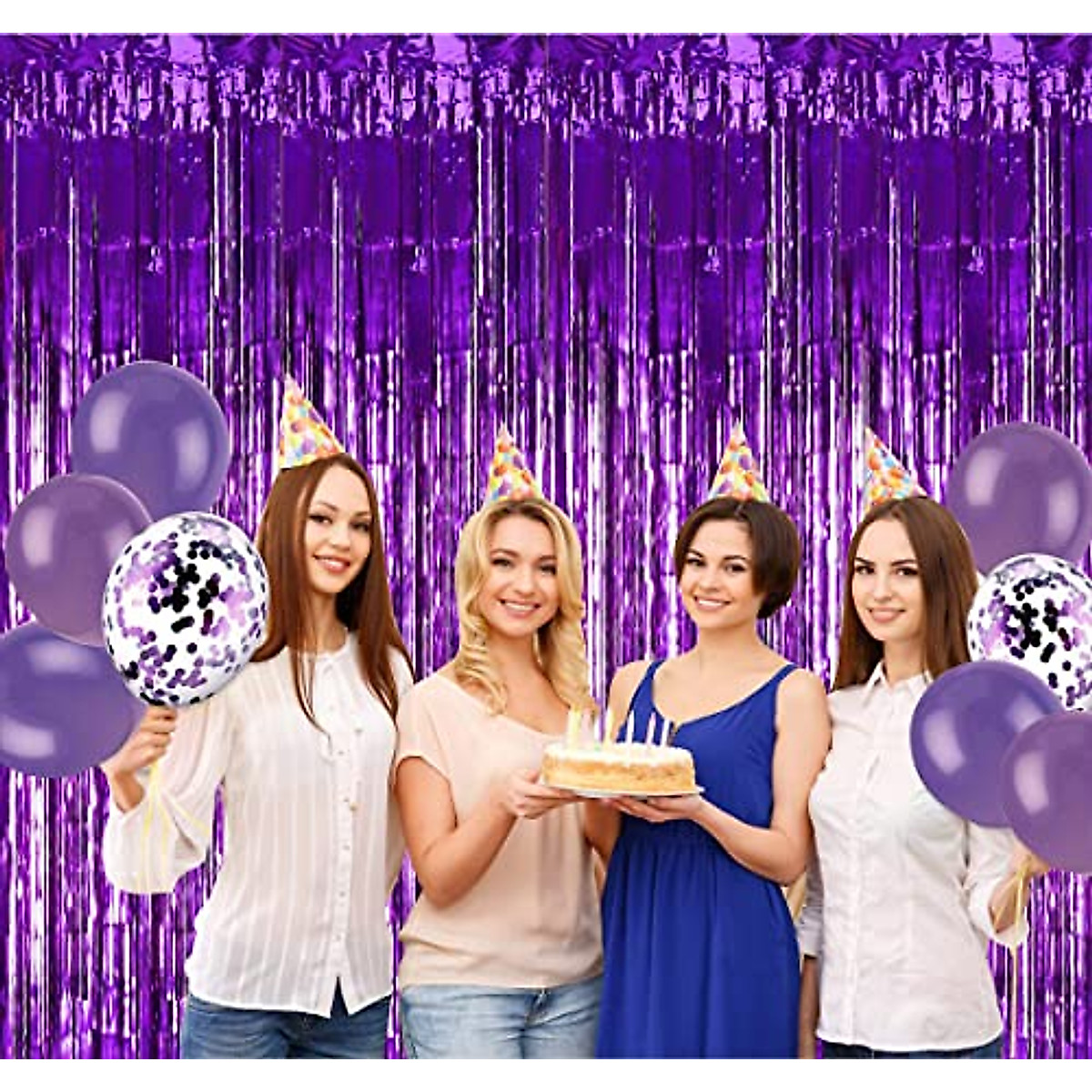 3Pcs Purple Metallic Tinsel Foil Fringe Curtains,3.28 x 6.56ft Purple Photo Booth Backdrop Streamer Curtain,Photo Booth Props,Ideal Bachelorette Party Supplies,Birthday,Christmas, New Year Decor