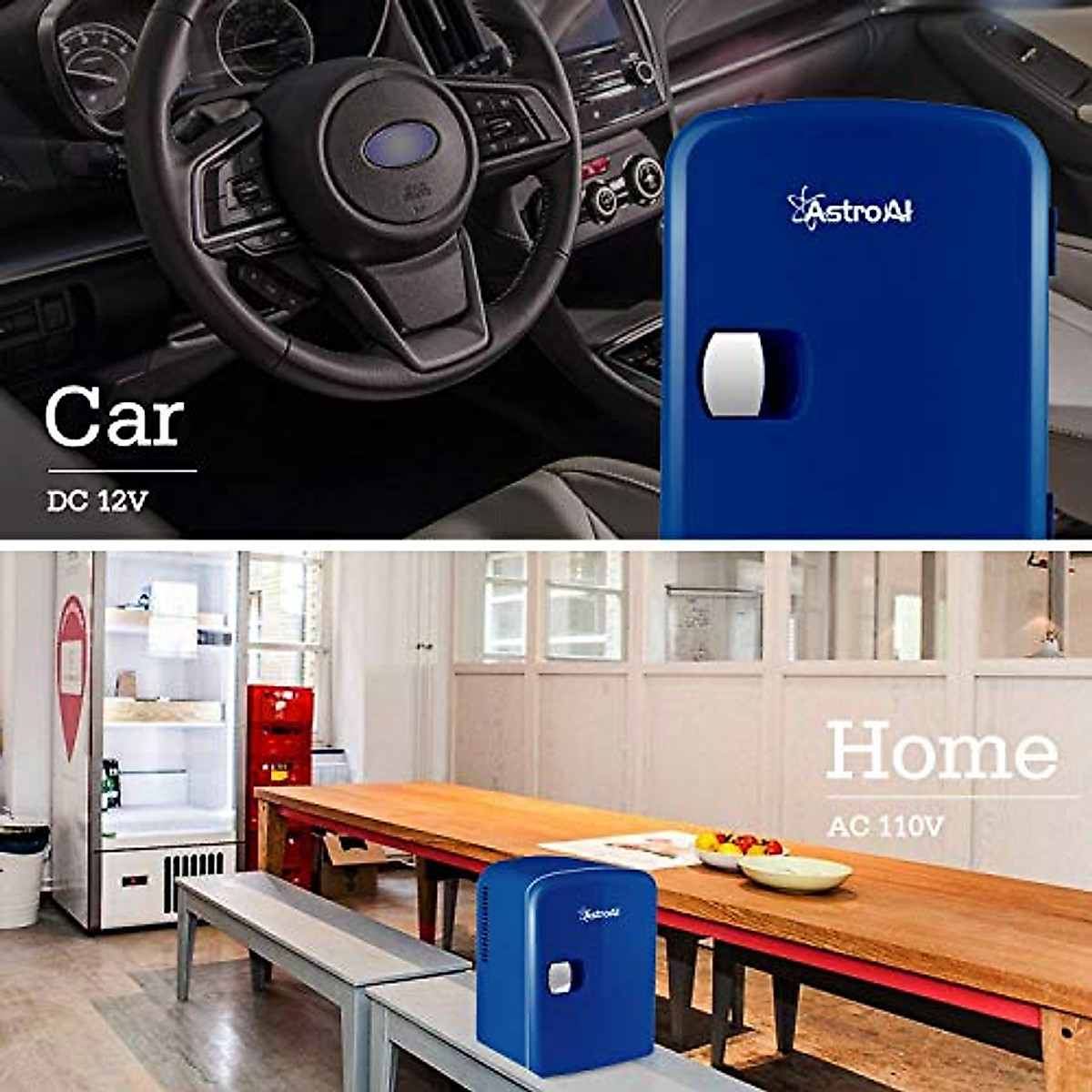 AstroAI Mini Fridge Portable AC/DC Powered Thermoelectric System Cooler and Warmer 4 Liter/6 Can for Cars, Homes, Offices, and Dorms,Blue (Renewed)