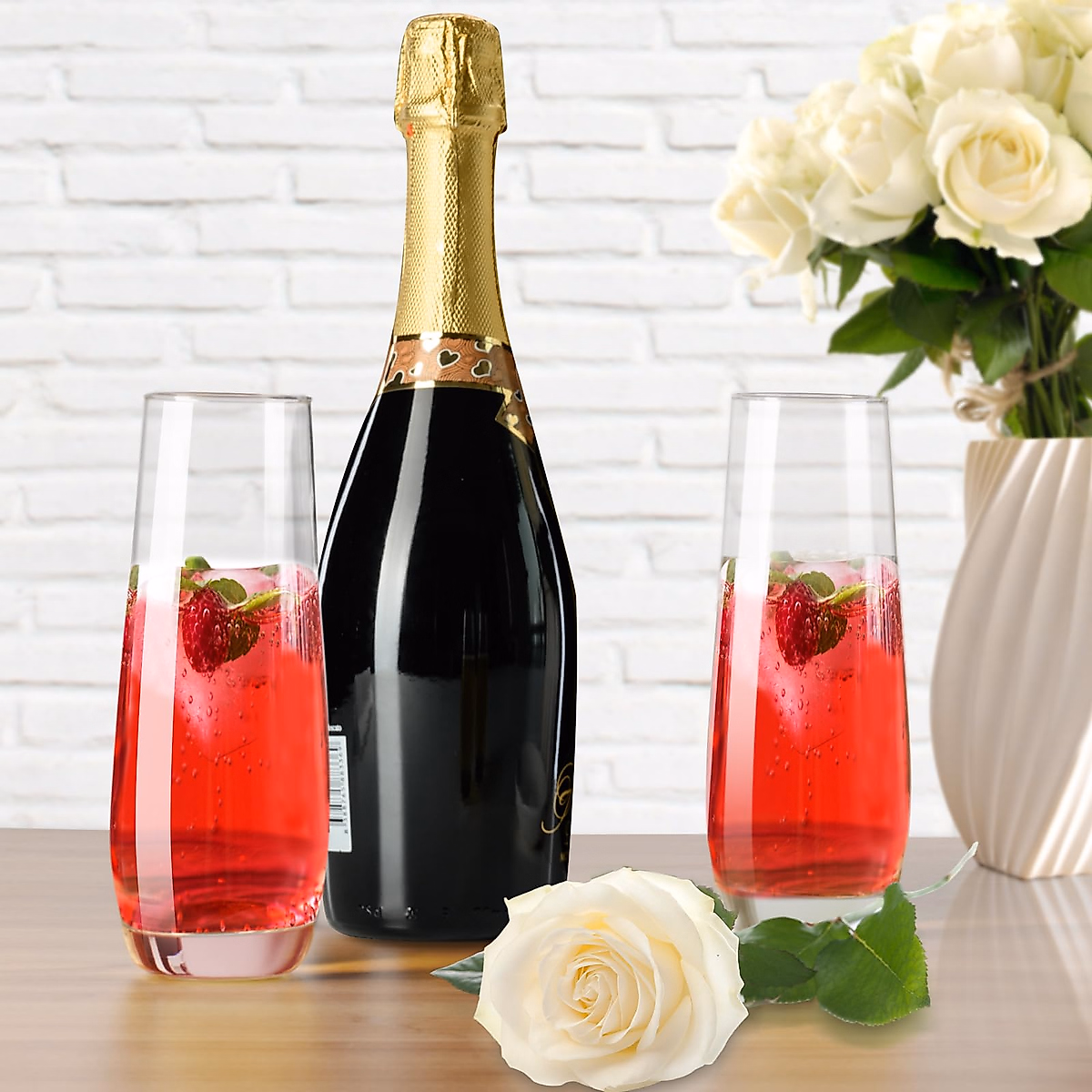 PARACITY Stemless Champagne Flutes, Champagne Glasses Set of 2, Elegant 8 oz Glass Champagne Flutes, Sparkling Stemless Champagne Flutes, Gift for Birthday, Wedding, Christmas