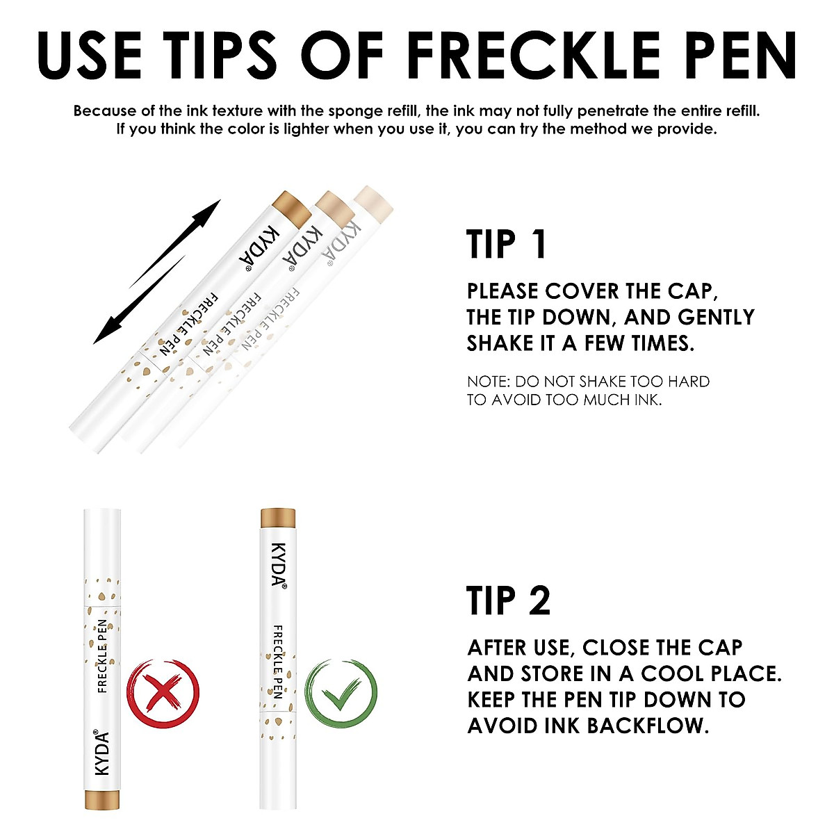 KYDA 2 Colors Freckle Pen,Natural Lifelike Freckle Makeup Pen Magic Freckle Color,Waterproof Longlasting Soft Dot Sopt Pen,for Natural Effortless Sunkissed Makeup-Dark Brown&Light Brown