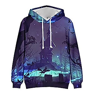 prime early access lightning deals today Halloween Sweatshirt Men 2023 Drawstring Loose Fit Long Sleeve Pullover Hoodies Causal Print Halloween Costume zip up hoodies for men graphic design Blue 4X
