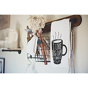 Handmade Funny Kitchen Towel - 100% Cotton Funny Hand Towel for Coffee Lovers, I like Big Cups - 28x28 Inch Perfect for Chef Housewarming Christmas Mother’s Day Birthday Gift (I Like Big Cups)