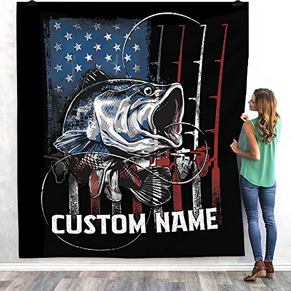 PAgree Personalized Fishing Fish Blanket, A Fisherman's Prayer Sherpa Fleece Throw Blanket Gifts for Fishing Lovers, Soft Flannel Blanket for Home Office Beach Fishing Throw for Men Fish Hunter (FS2)