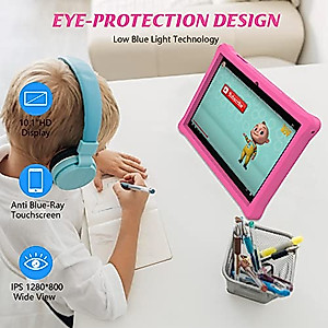 HOTTABLET 10 inch Tablet for Kids 3GB RAM 64GB ROM Kids Tablet, Android 12 Tablet with Case, Toddler Tablet PC WiFi, Parental Control, Dual Camera, Educational Tablets with Silicone Case (Pink)