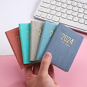 lamphle 2024 Weekly Monthly Pocket Planner Daily Agenda Book, A7 Mini Schedule Organizer with Glue Binding, Monthly Calendar, Planner with Faux Leather Hardcover & Ink-Proof Paper Atrovirens