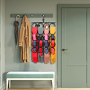 KLEAFS Handmade Crocheted Scarf Hanger for Closet Organization, Closet Organizers for Scarves, Shawl, Tie, Belts & Accessories, Space-Saving Scarf Organizer 20 Rings (Beige 360° Swivel) (Black)