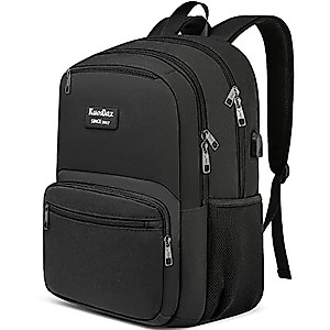 Travel Laptop Backpack for Men, College Bookbag for Men, 15.6 Inch Casual Back Pack with USB Charging Port, Water Resistant Anti Theft Business Work Bag, Computer Backpack Casual Daypack, Black