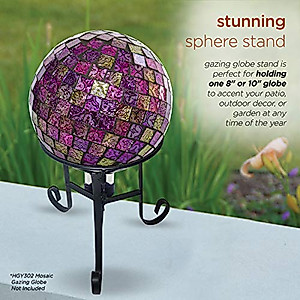 Alpine Corporation 10" Tall Indoor/Outdoor Glass Gazing Globe Metal Stand, Black