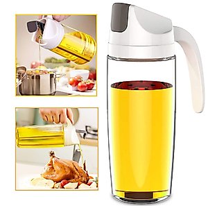 LayYun Auto Flip Olive Oil Dispenser Bottle,600 ml 20 OZ Leakproof Vinegar Glass Condiment Container With Automatic Cap and Stopper,Non-Drip Spout,Non-Slip Handle for Kitchen Cooking