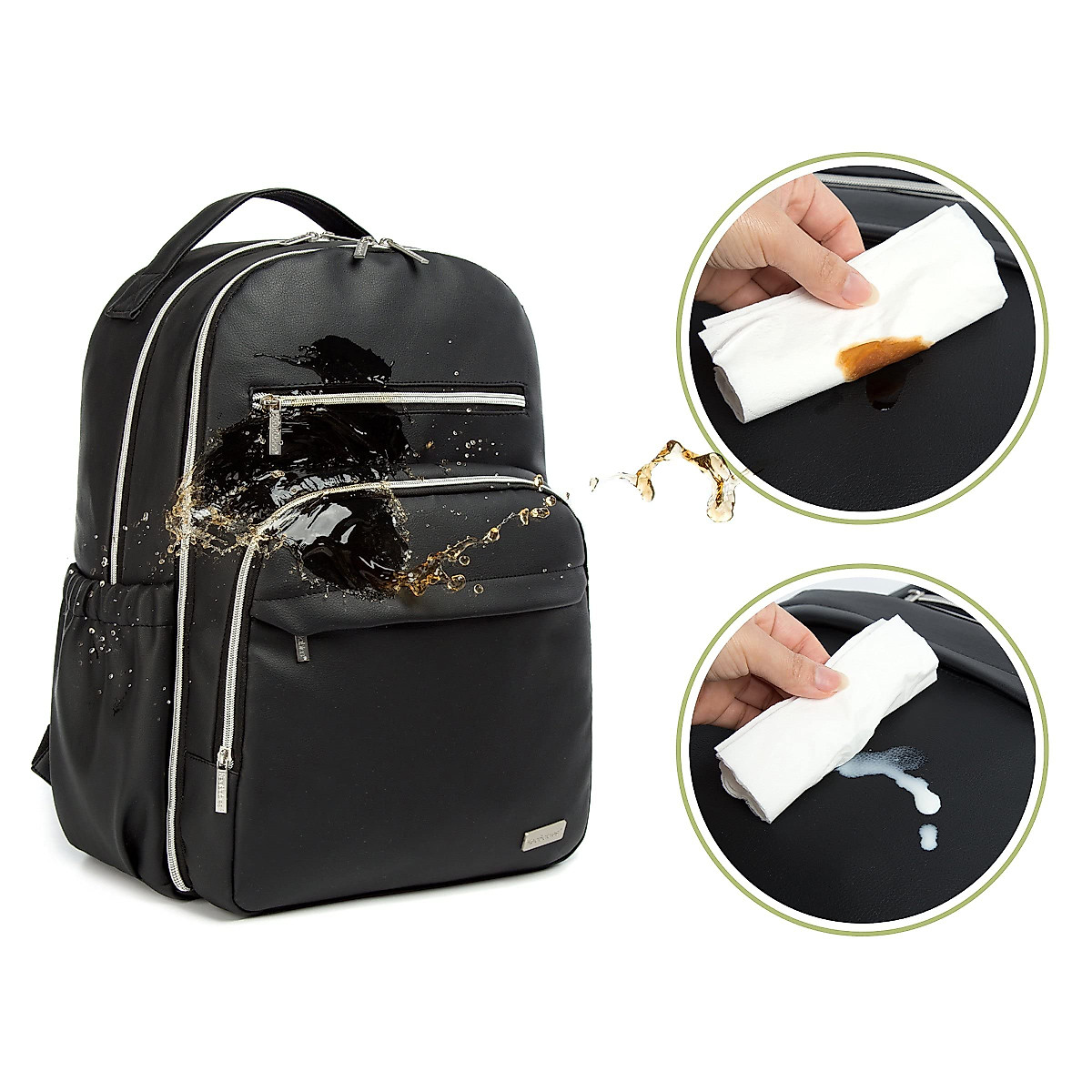 KeaBabies Large Waterproof Diaper Backpack - Vegan Leather, Stylish, Multifunctional Baby Diaper Bags, Travel Back Pack, Maternity Baby Changing Bags, Unisex Nappy Changing Bag, Black Diaper Backpack