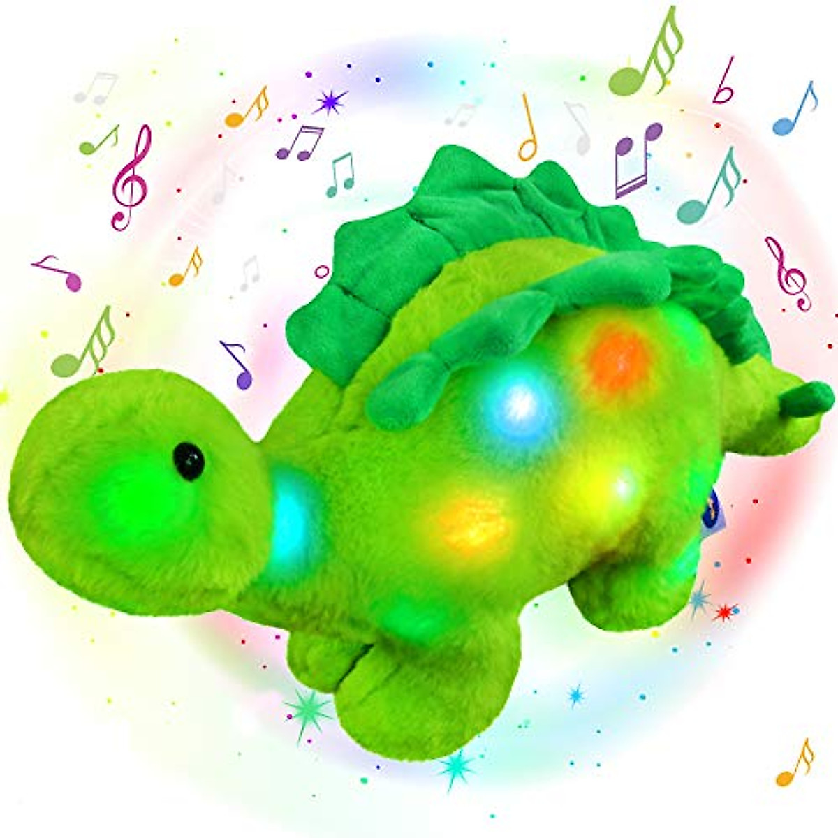 Glow Guards Light up Musical Dinosaur Stuffed Animal LED Singing Soft Stegosaurus Plush Toy with Night Lights Lullabies Ideal Birthday Children's Day for Toddler Kids, 16''