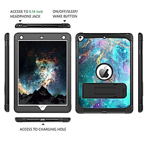 BENTOBEN Glow in The Dark Tablet Cover - 3 in 1 Shockproof Kickstand Protective Case for iPad Air 2, 6th/5th Gen, 9.7" 2018/2017, iPad Pro 9.7 - Nebula