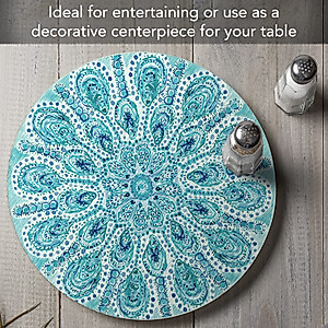 Ocean Fantasy 4mm Heat Tolerant Tempered Glass Lazy Susan Turntable 13" Round Cake Plate, Pizza Stand, Condiment Caddy