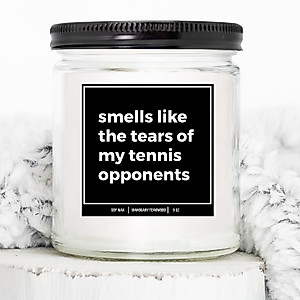 YouNique Designs Funny Tennis Gifts 9oz Candle, Gifts for Tennis Players, Gifts for Tennis Lovers- Cute Tennis Gifts for Women, Men - Tennis Themed Gifts, Tennis Gift Ideas (Mahogany Teakwood)