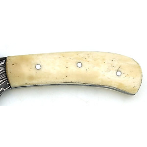 Wild Turkey Handmade Damascus Steel Collection Full Tang Bone Handle Fixed Blade Knife w/Leather Sheath Outdoors Hunting Camping Fishing (1)