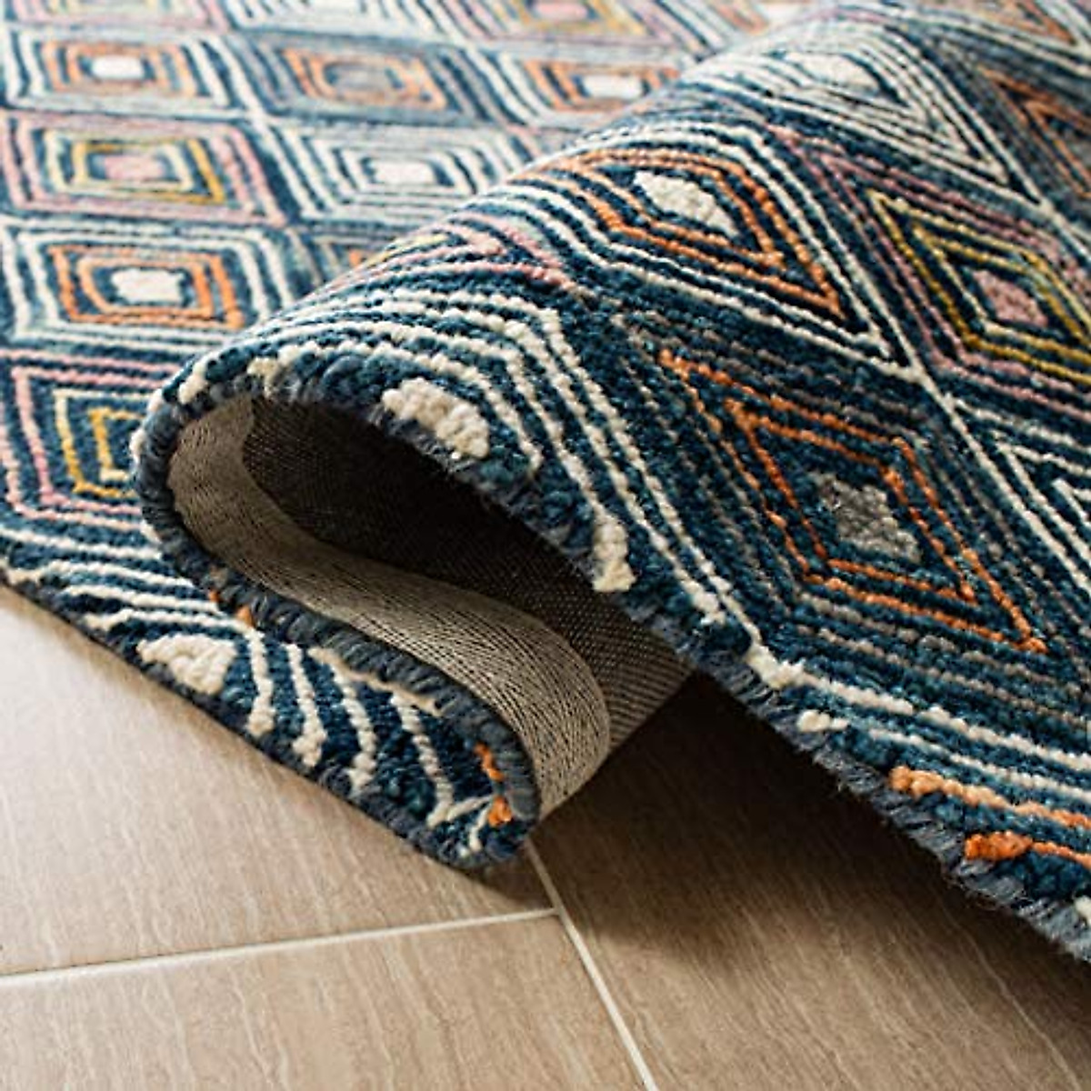 SAFAVIEH Aspen Collection Area Rug - 5' x 8', Blue & Gold, Handmade Boho Wool, Ideal for High Traffic Areas in Living Room, Bedroom (APN810M)