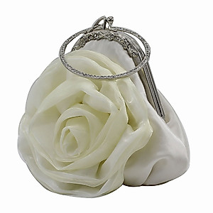 Kingluck Silk Flower Slot Pocket Hasp Totes Frame Women Kingluck Flower Evening Handbags/Clutches In Wedding Handbag (white)