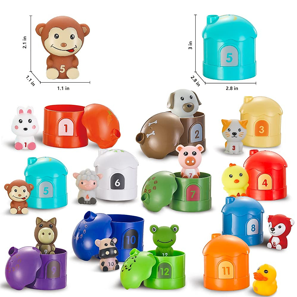 Aulynp Learning Toys for Toddlers 1-3, 24 Pcs Farm Animal Finger Puppets Baby Montessori Toys Barn Toy for Kids Toddler Sensory Toys Counting, Matching & Sorting Gift for Baby Boys Girls