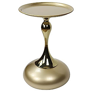 LUGSHIREE Small Round End Tables,Metal Side Table,Modern Space Saving Pedestal Minimalist Table Nightstand for Living Room Apartment Bedroom(Gold)