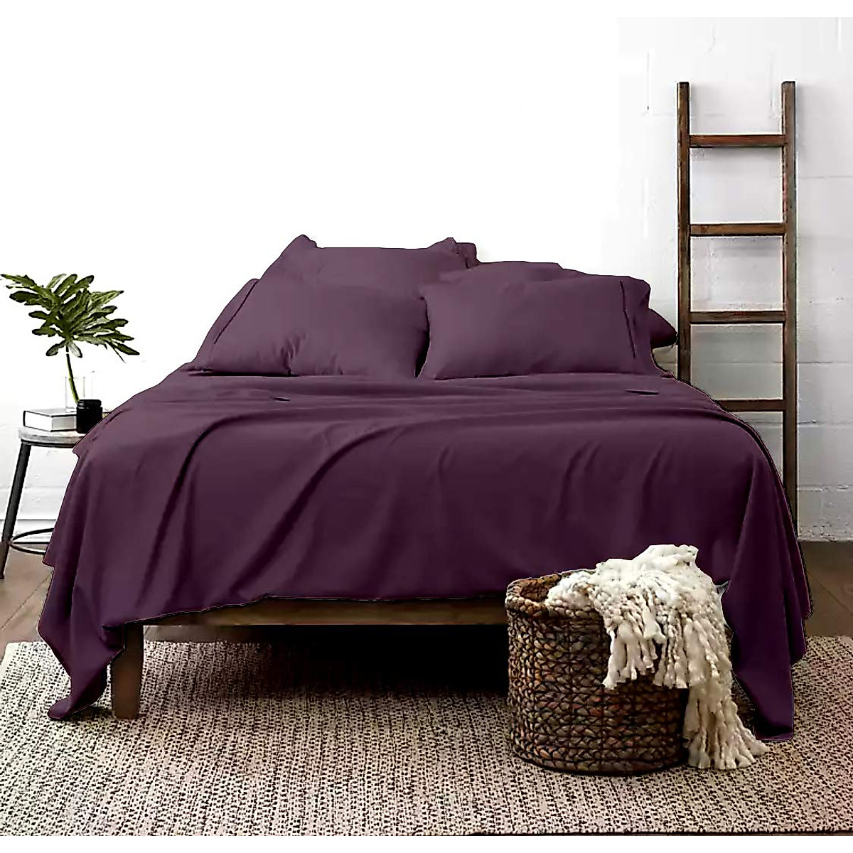 MGPS 100% Real Certified Organic Cotton Bedsheet Set, Full Size 6 Piece 1000 Thread Count Sheets Sets, [1 Fitted + 1 Flat + 4 Pillowcases], Fits Mattress Upto 15" Deep Pocket - Plum
