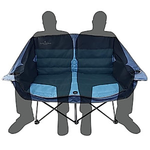 Black Sierra Doublewide Padded Camping Sofa, Camping Couch, Camping Loveseat, Comfortable Padded Heavy Duty Camp Chair, Beach Chari, Comes with Dual Cupholders and Carry Bag, Perfect for Patio or Deck