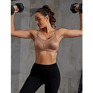 ZeroBound Medium Impact Sports Bras for Women Plus Size Wirefree Non Padded Supports Workout Yoga Bras (Caramel,38DDD)