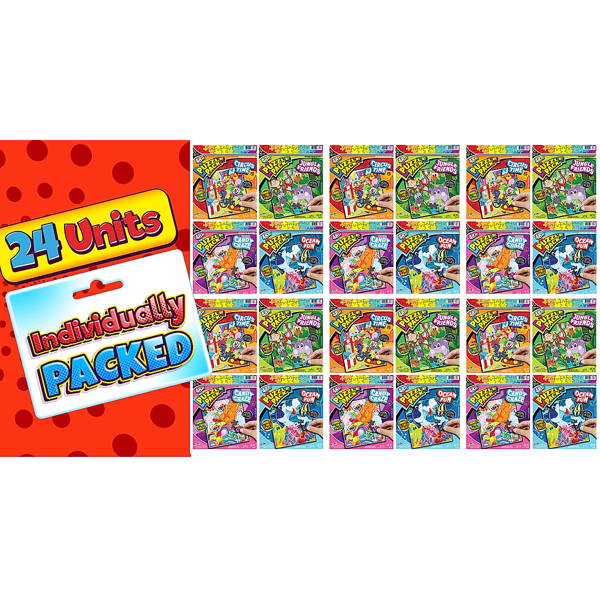 JA-RU's Mini Puzzle Pack (24 Puzzle Pack Assorted) with Resealable Travel Bag. Animal Puzzle Toys for Kids. Preschool Learning & Toddler Educational Toys Set. Party Favors Birthday Gift. 6770-24s