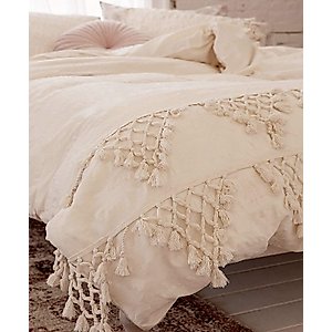 Flber Ivory Duvet Cover Set Queen Boho Bedding Set Cotton Comforer Cover Set.