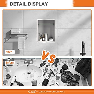 CKB Shower Niche Stainless Steel, 18 Inch x 14 Inch x 4 Inch Depth, Double-Layer Storage Shelves, Recessed Shower Shelf with Brushed Nickel