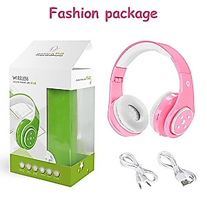 Kids Wireless Bluetooth headphones Volume Limited 85db Stereo Sound Over-Ear Foldable Lightweight Children headphones with Mic SD Card Slot up to 6-8 hours play time for Boys Girls Adults (Pink)