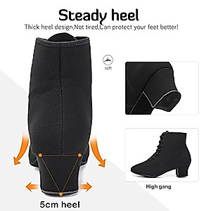 JUODVMP Women & Men Latin Ballroom Dance Shoes Practice with Lace-up Teaching Modern Salsa Dancing Boots High-top Suede Full Sole 5cm,8 US