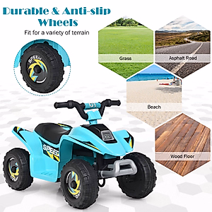 OLAKIDS Kids Ride On ATV, 6V Motorized Quad Toy Car for Toddlers, 4 Wheeler Battery Powered Electric Vehicle for Boys Girls with Forward/Reverse Switch, Anti-Slip Wheels (Aqua)