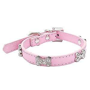 IEason Pet Collar, Dog Collar Bling Crystal with Bone Necklace Pet Puppy Cat (S, Pink)