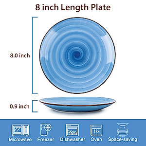 KitchenTour Ceramic Dinner Plates, 8 Inch Porcelain Serving Plate for Salad, Dessert Pizza Steak Pasta Plates Set, Dishwasher and Microwave Safe - Set of 6, Assorted Cool Colors