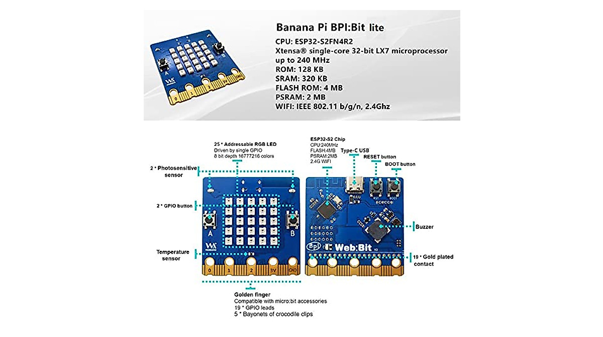 Banana Pi BPI:bit V2 - STEAM Education Board with ESP32-S2