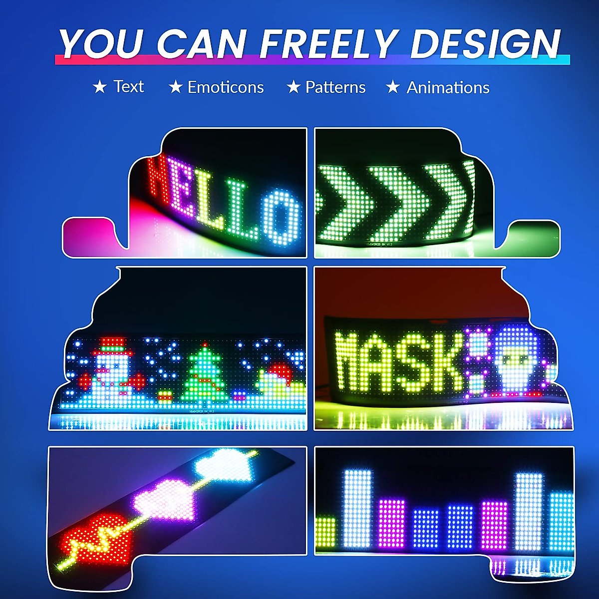 KJOY USB 5V LED Sign, Bluetooth, App Control, Flexible, Programmable Custom Text Pattern Animation Scrolling Display for Car, Store, Party, Bar, Hotel, Concert, 14.6''x3.6''