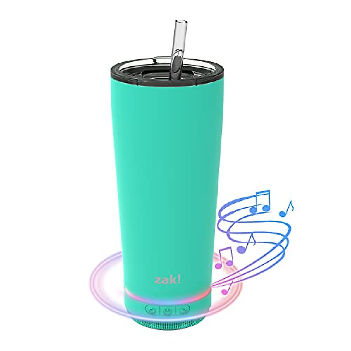 Zak Designs Zak! Play Bluetooth Tumbler with Straw and Wireless Speaker, Slider Lid, Double-Wall Stainless Steel and Vacuum Insulation, Removable Rechargeable Bluetooth Speaker